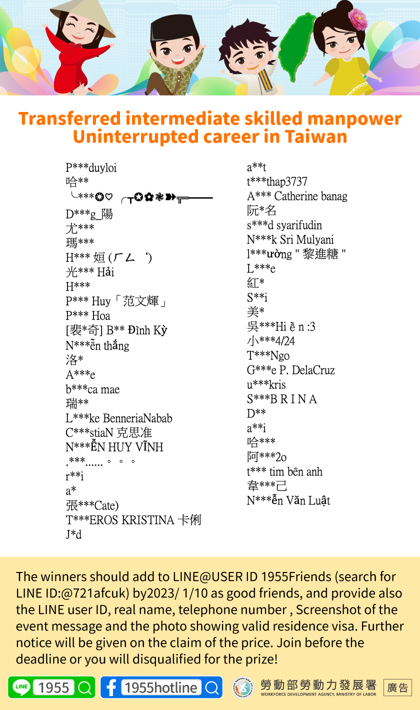 Transferred intermediate skilled manpower Claiming Awards-活動快報-外國人勞動權益網 ...