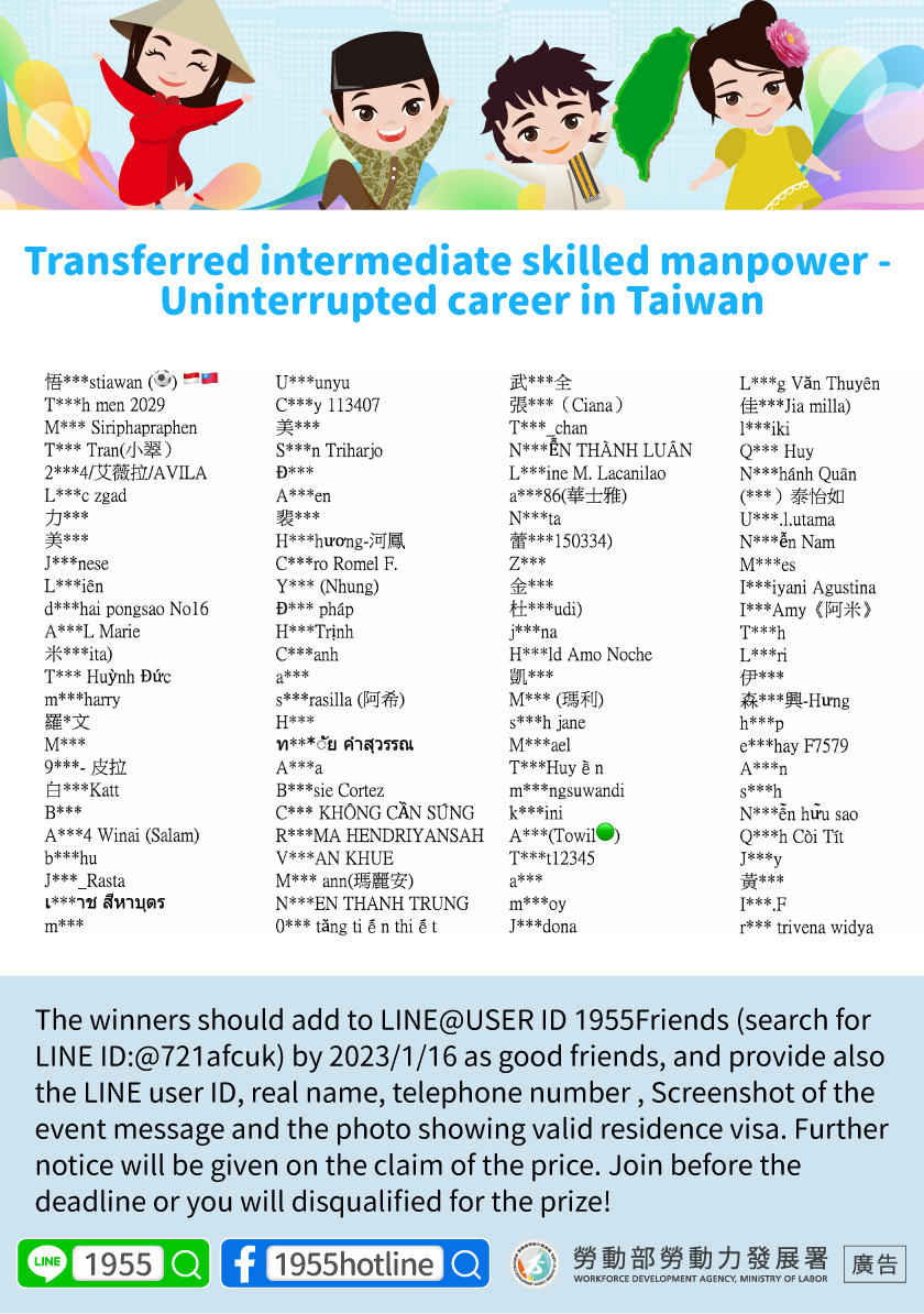 Transferred intermediate skilled manpower Claiming Awards-活動快報-外國人勞動權益網 ...