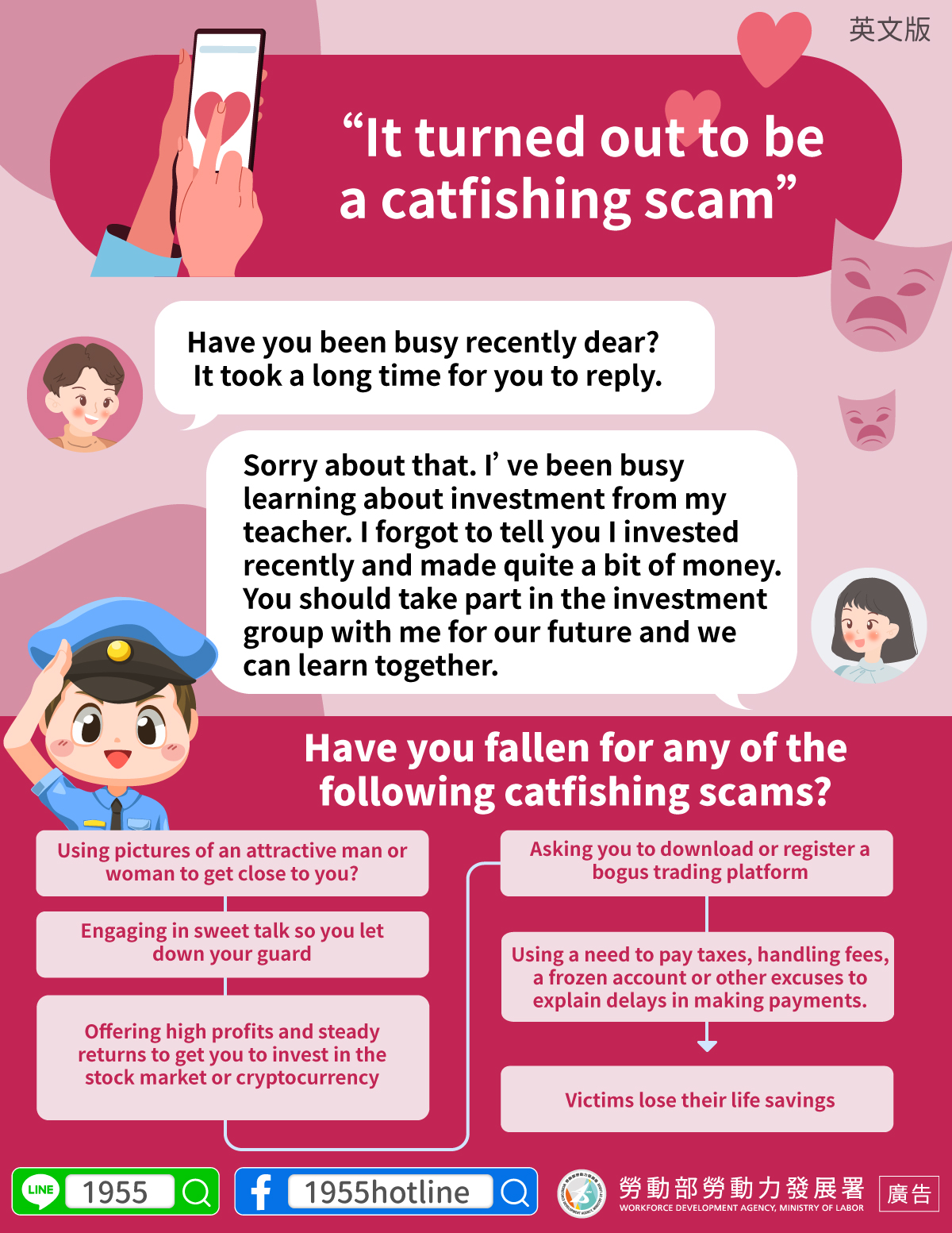 “It turned out to be a catfishing scam”-宣導品-宣導專區-外國人勞動權益網-勞動部勞動力發展署
